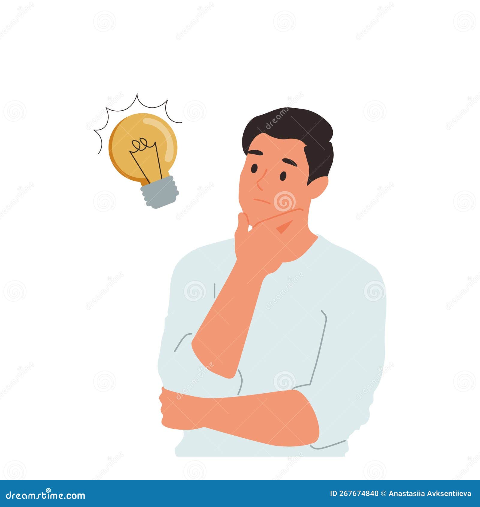 Problem Solving Concept, Man Thinking, with Question Mark and Light Bulb Icons. Creative Idea ...