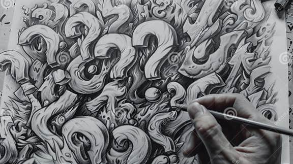 Problem Solving. Explosion of Question Marks in Black and White Sketch ...