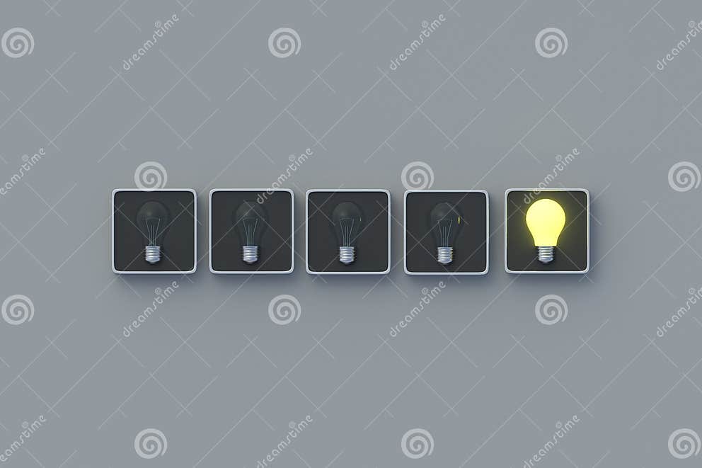 Problem Solving. Glowing Light Bulb on Button Stock Illustration ...