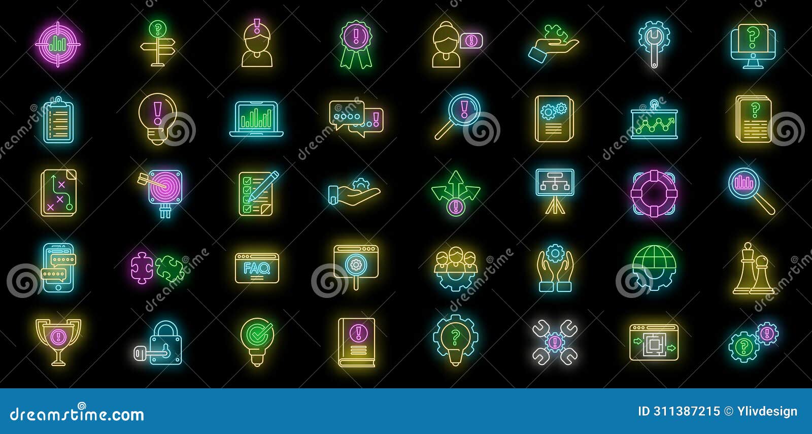 Problem Solving Icons Set Vector Neon Stock Vector - Illustration of ...