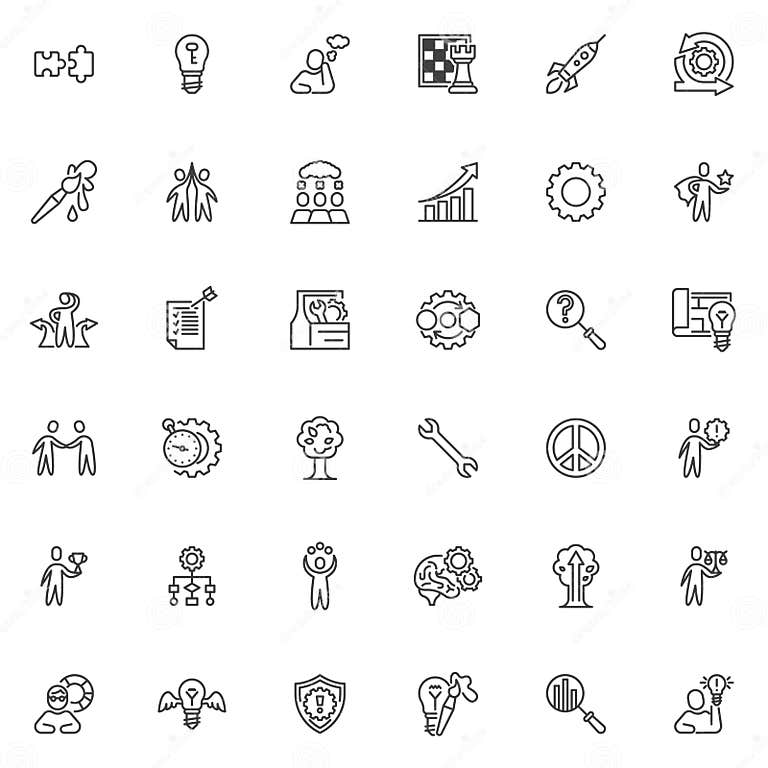 Problem Solving Line Icons Set Stock Vector - Illustration of idea ...