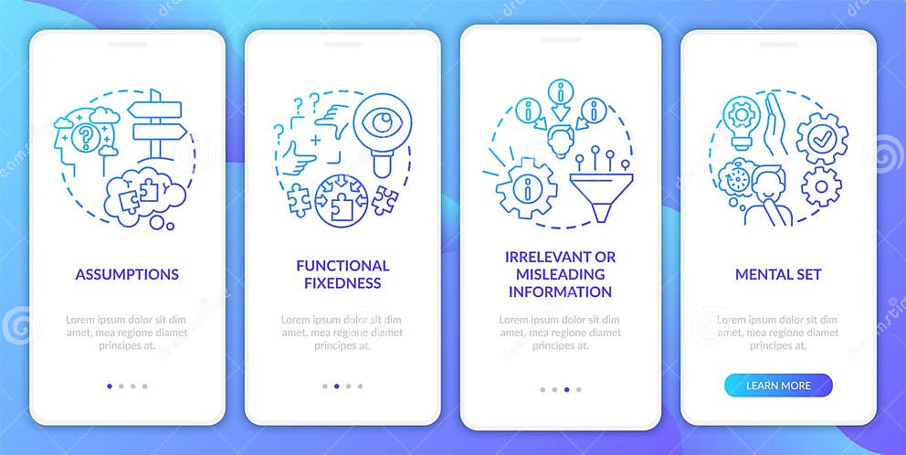 Problem Solving Obstacles Navy Onboarding Mobile App Page Screen with Concepts Stock Vector ...