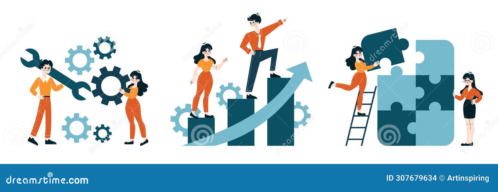 Problem Solving and Progress Set Stock Vector - Illustration of work, gears: 307679634