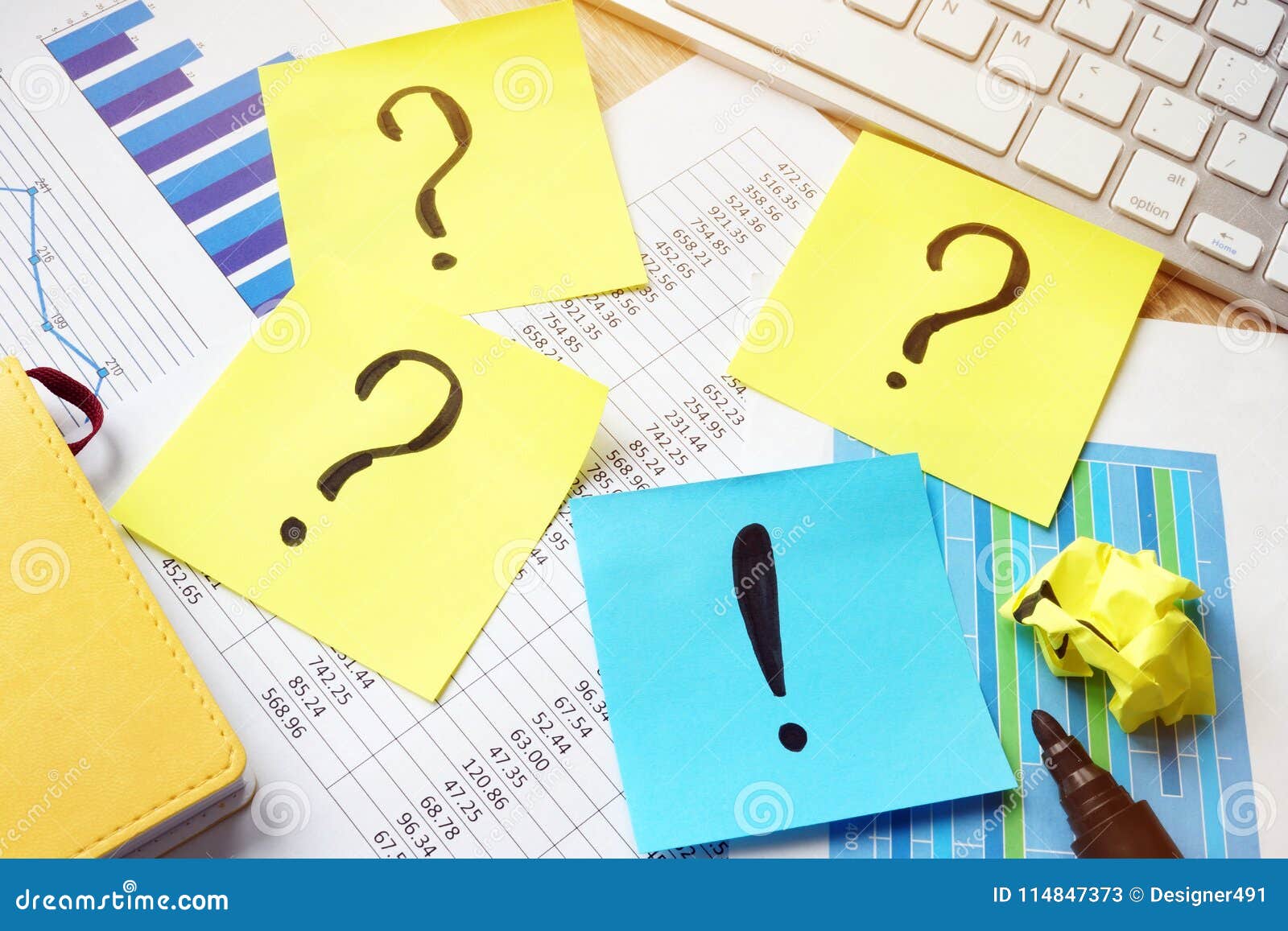 Problem Solving. Question Marks and Exclamation Mark on Sticks Stock ...