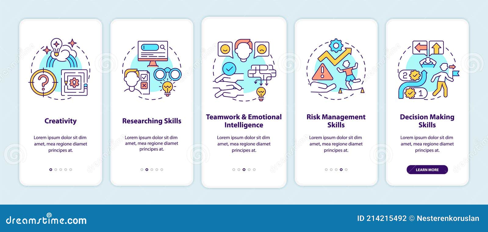 Problem Solving Skills Onboarding Mobile App Page Screen With Concepts Stock Vector