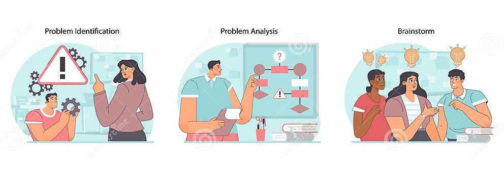 Problem-solving Stages Set. Flat Vector Illustration Stock Vector ...