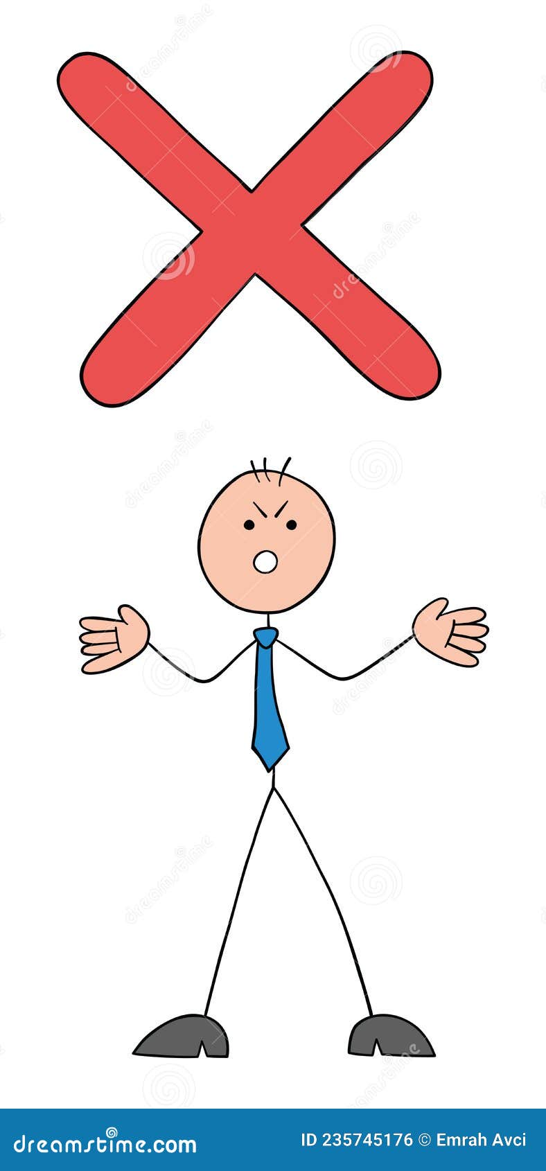 Problem, Stickman Businessman is Angry and Refuses, Hand Drawn Outline ...