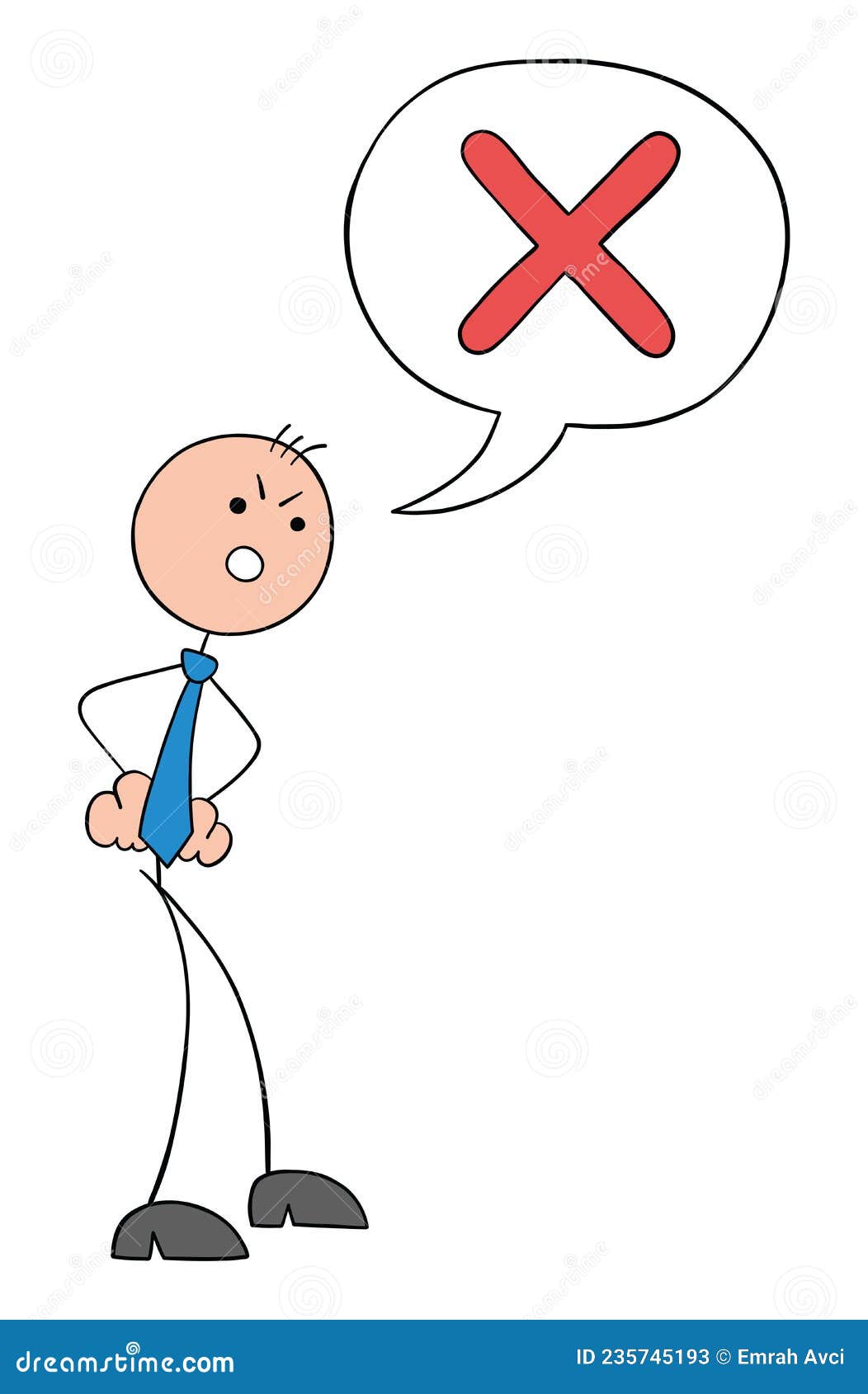 Problem, Stickman Businessman Is Angry And Refuses, Hand Drawn Outline ...