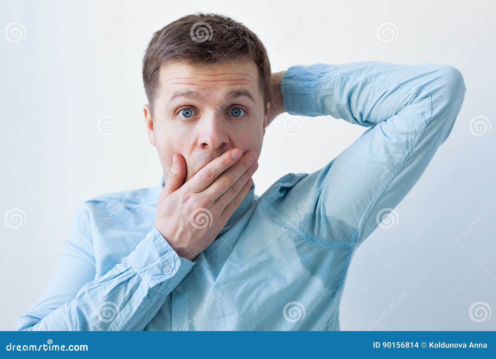 The Man Shows His Sweaty Armpits To The Camera. Close-up Of Sweat Drops ...