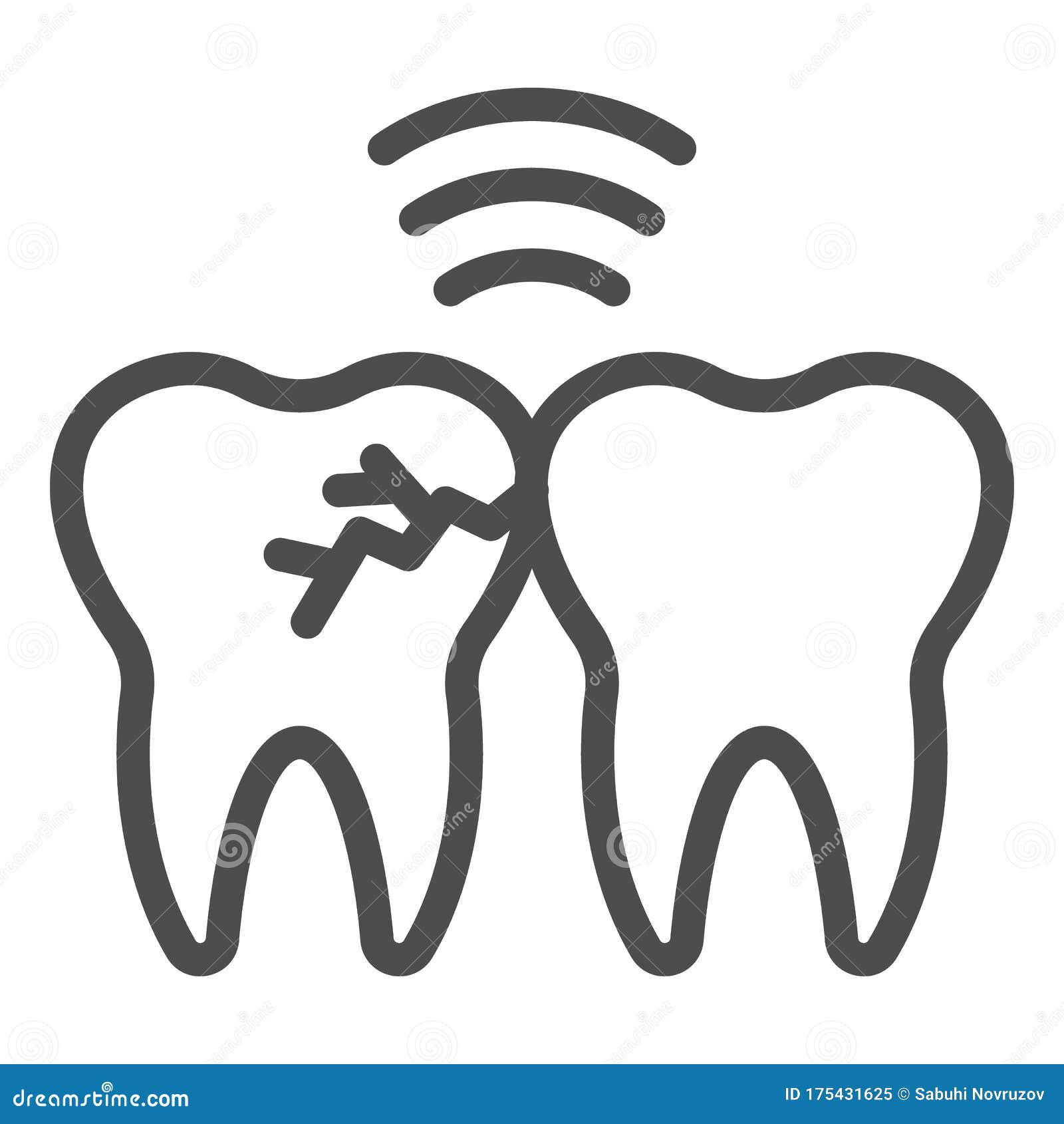 Problem Teeth with Crack Line Icon. Caries Infection Impacted Tooth ...