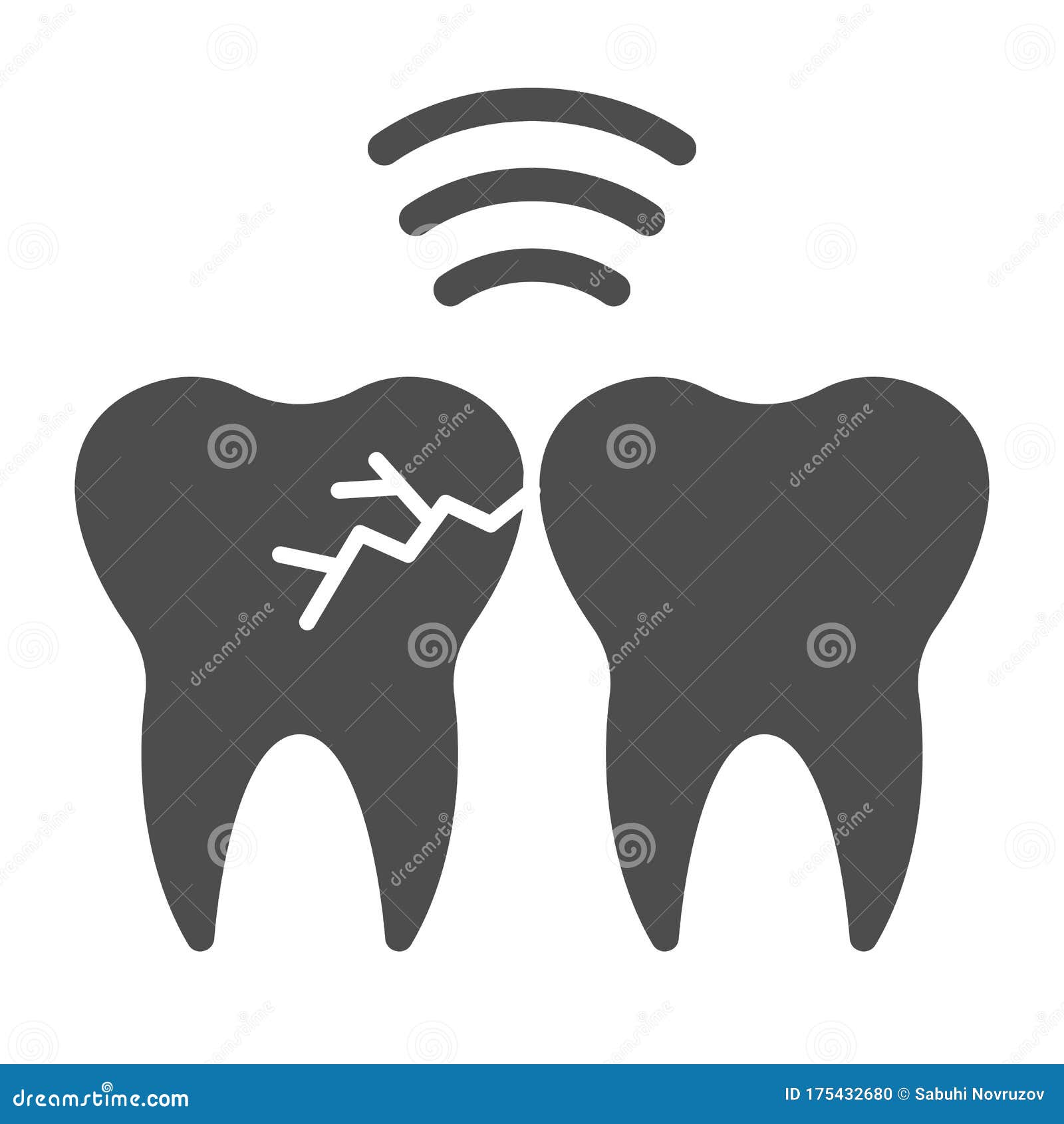 Problem Teeth with Crack Solid Icon. Caries Infection Impacted Tooth ...
