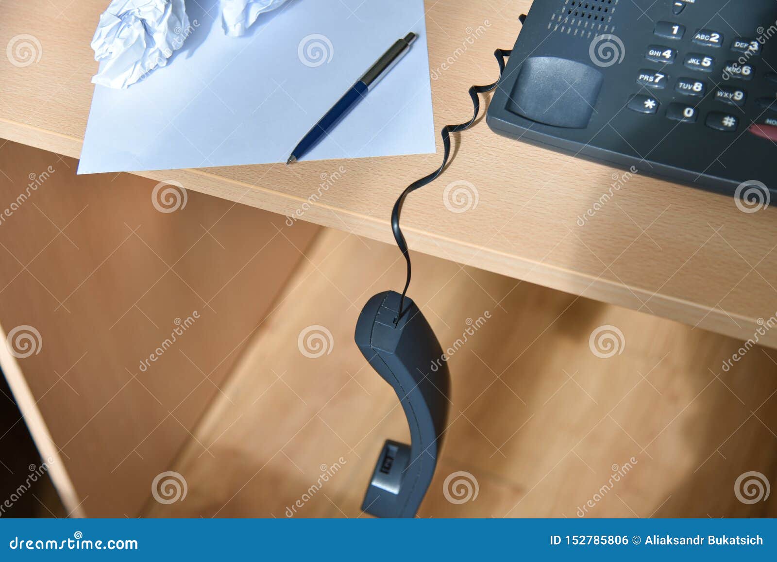 Problem at Work, Picked Up the Phone on the Desk in the Office Stock ...