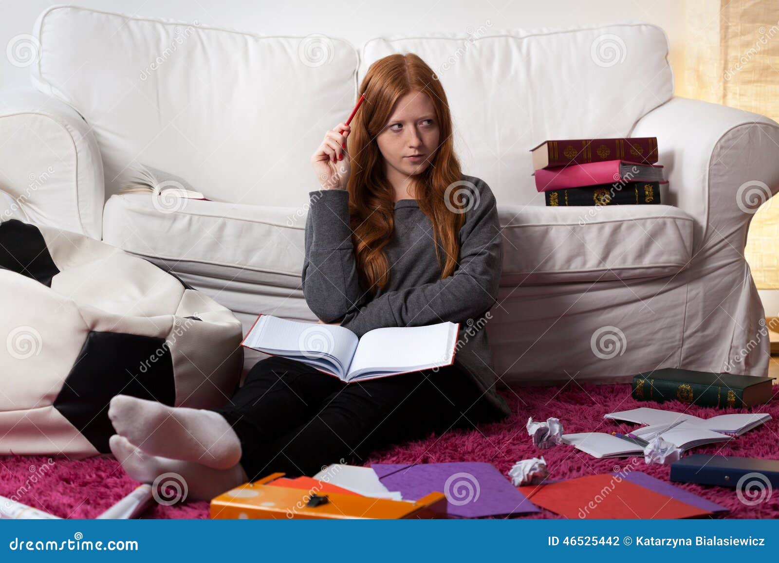 Problematic Schoolwork at Home Stock Photo - Image of comfy, cosy: 46525442