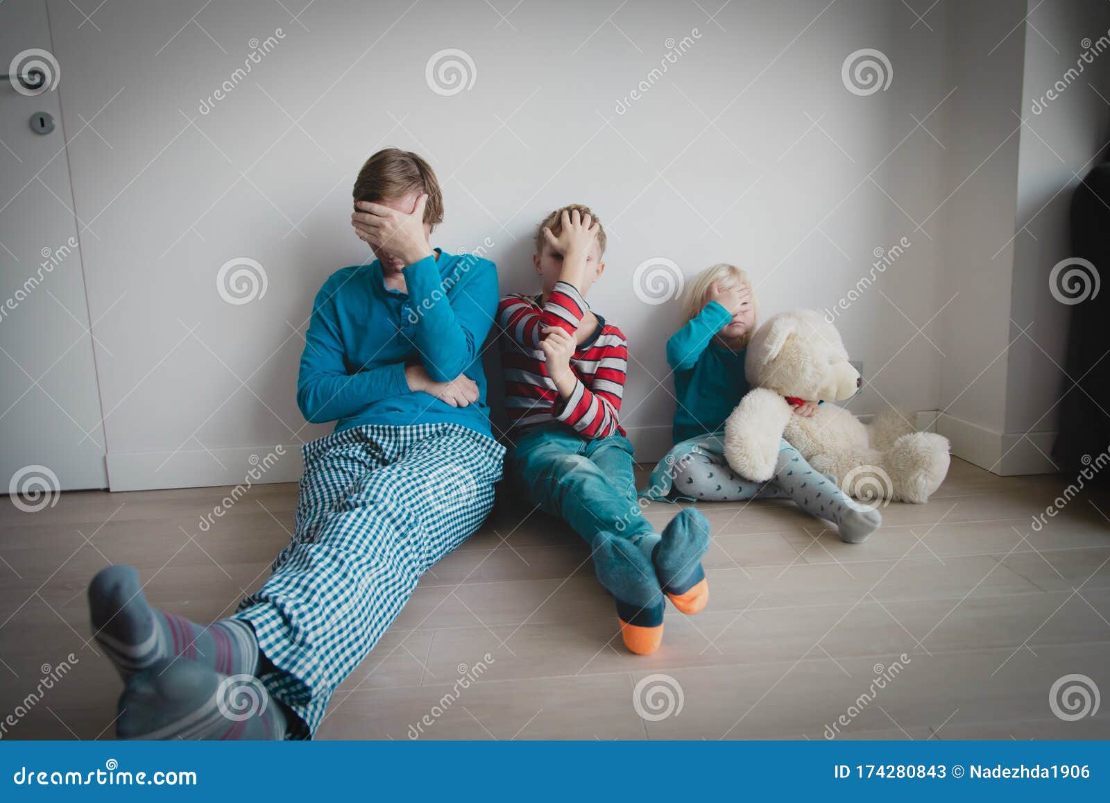 Problems in Family, Stressed Father and Kids at Home Stock Image ...