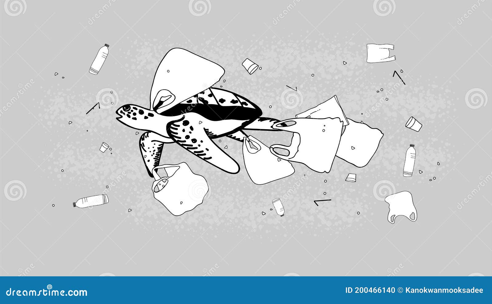 Problems Of Plastic Pollution In The Ocean. Turtles Are Surrounded By ...