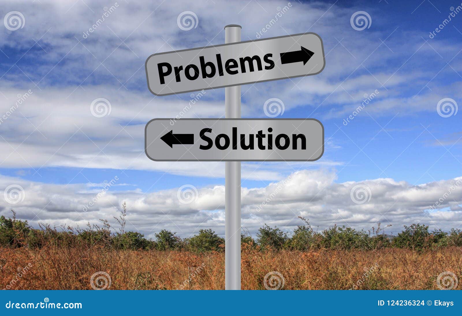 Problems and Solutions Signs on Steel Post Stock Photo - Image of ...