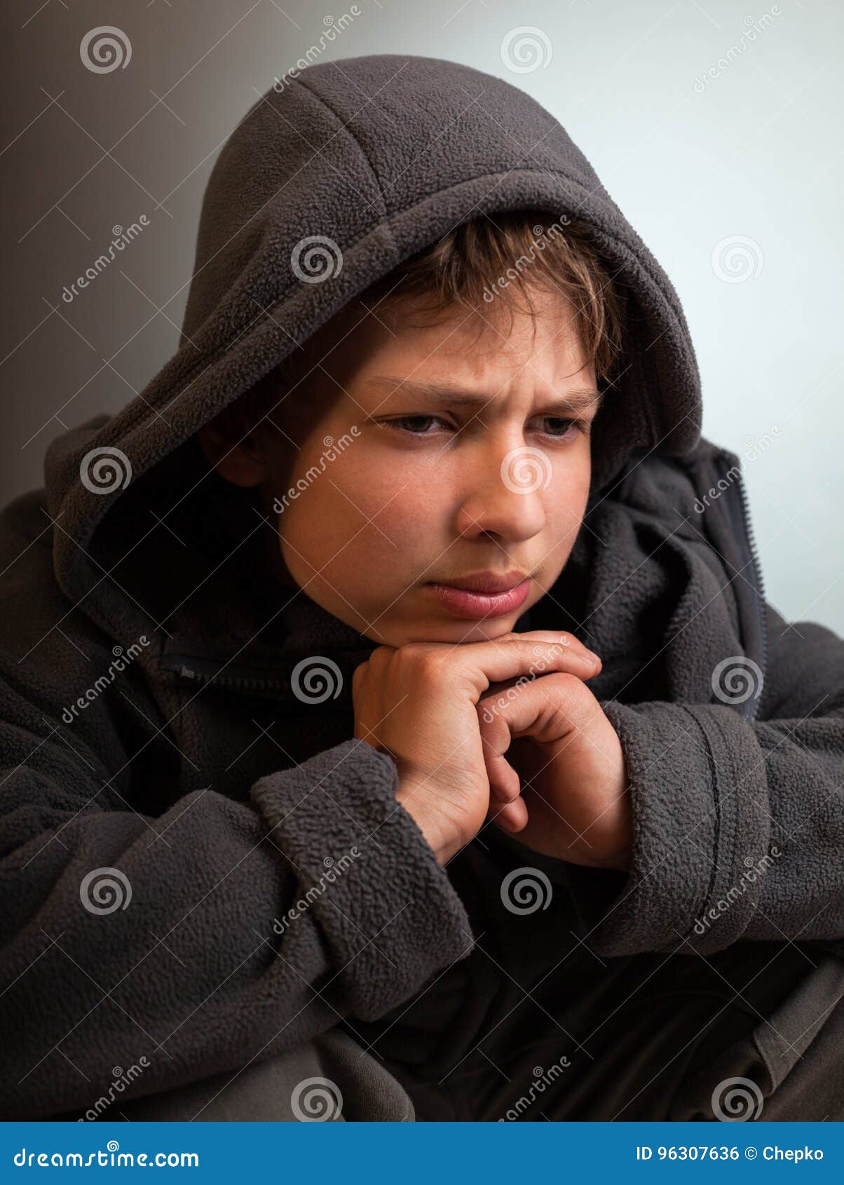 Problems of Teenagers, Sad Child Sitting in a Dark Room Thinks Stock ...