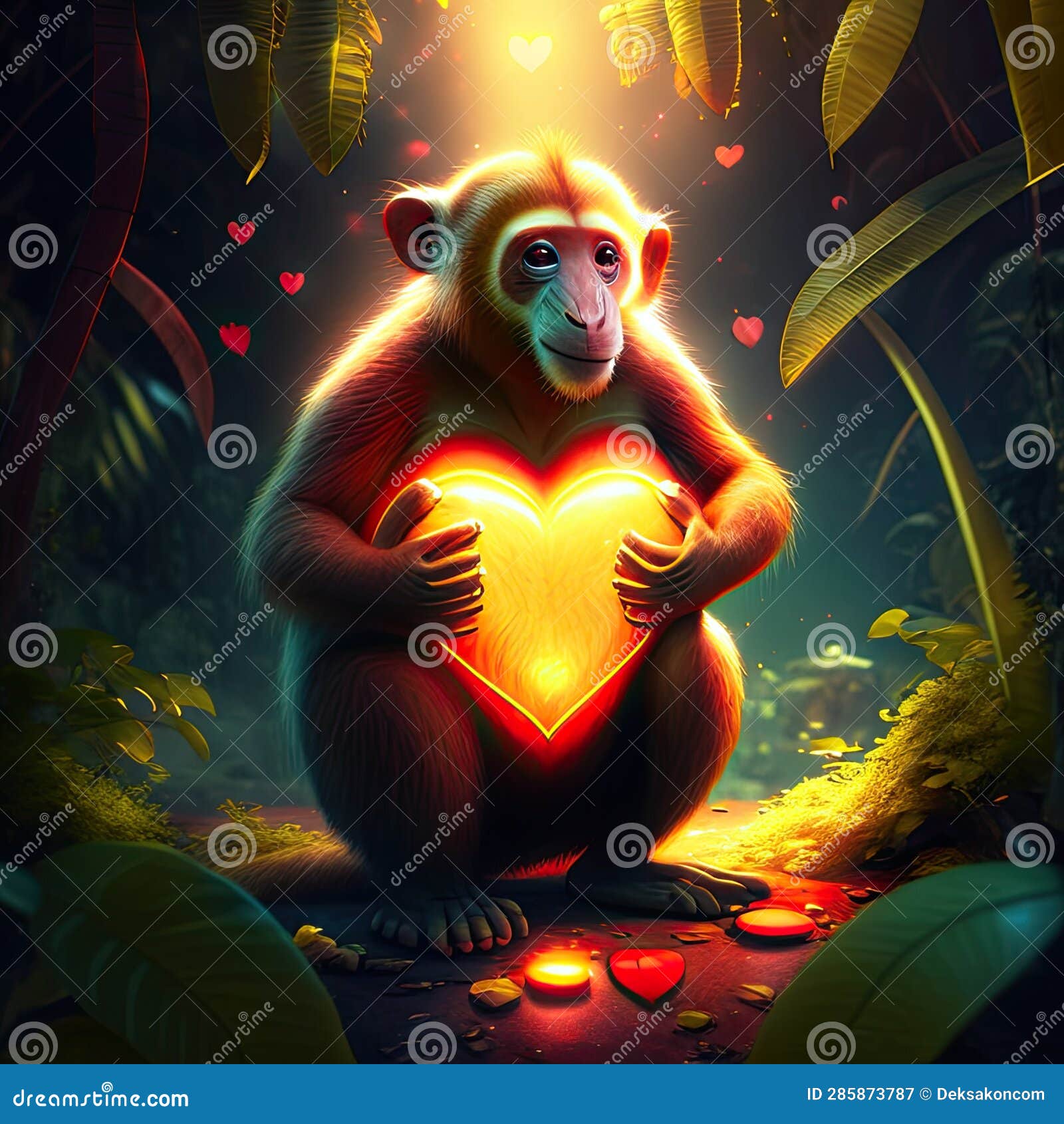 Proboscis Monkey Hugging Heart Monkey in the Forest with Heart-shaped ...