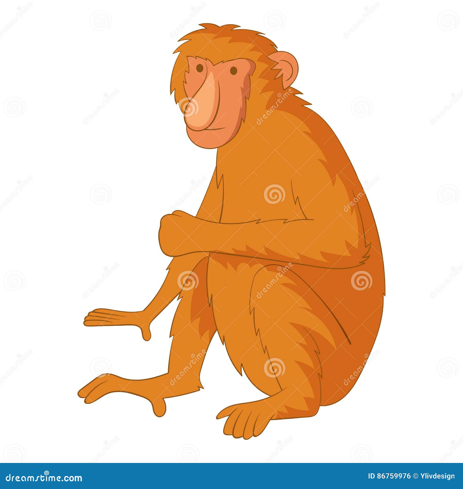 Proboscis Monkey Endangered Wildlife Cartoon Retro Drawing Royalty-Free ...