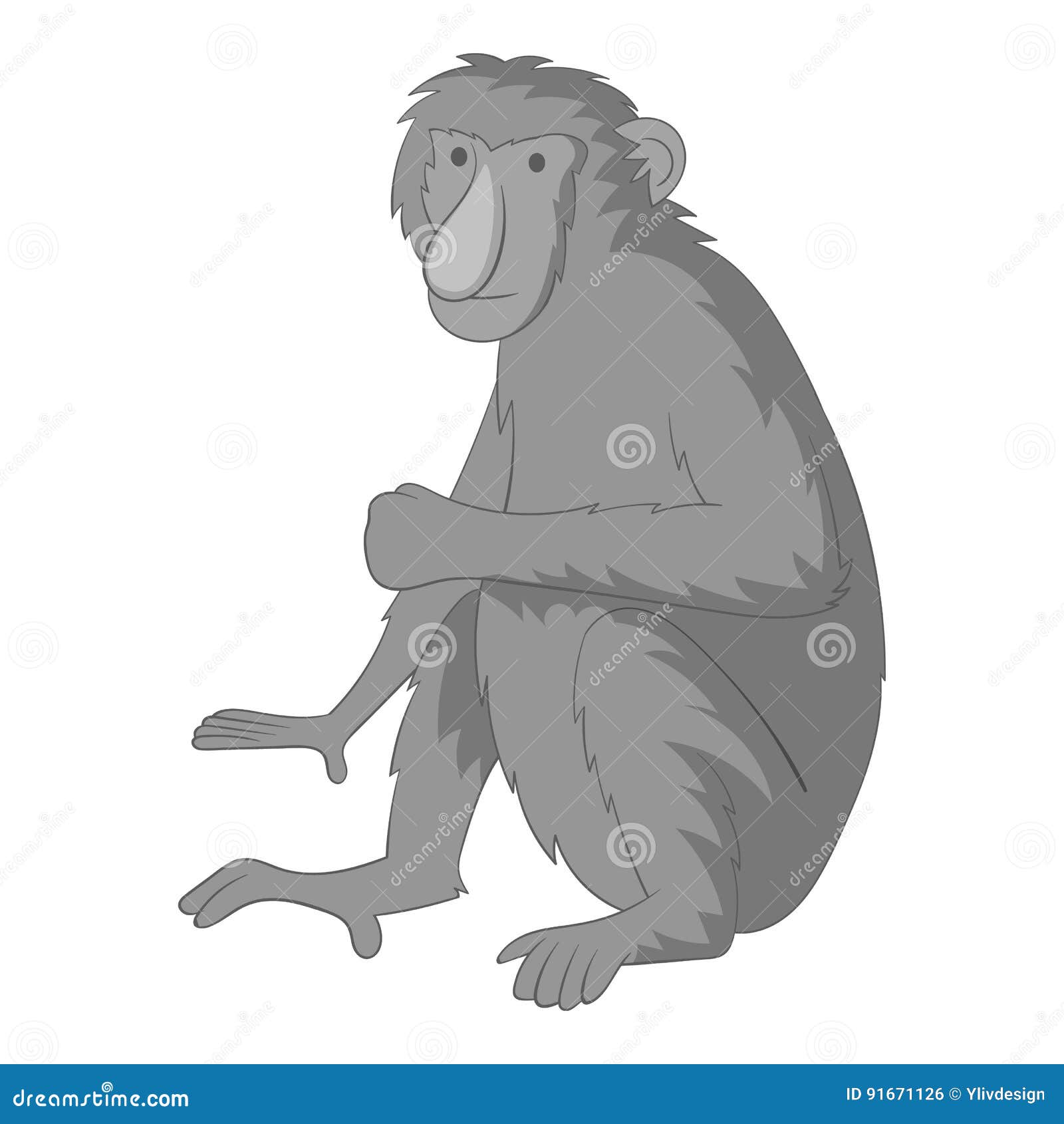 Proboscis Monkey Endangered Wildlife Cartoon Retro Drawing Royalty-Free ...