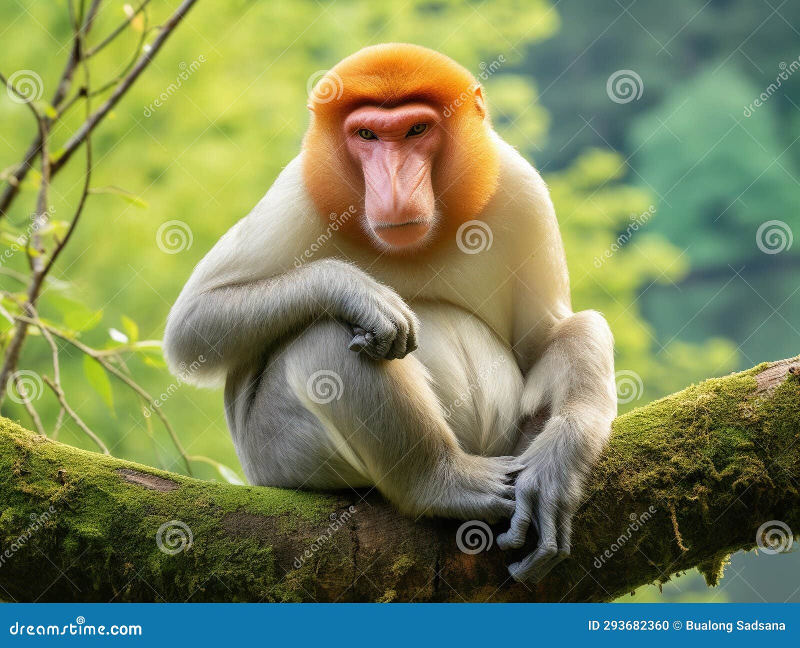 Proboscis Monkey Endangered Wildlife Cartoon Retro Drawing Royalty-Free ...
