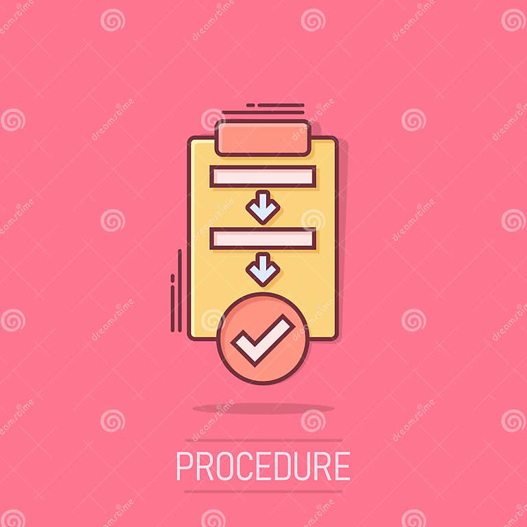 Procedure List Icon in Comic Style. Document Project Cartoon Vector ...