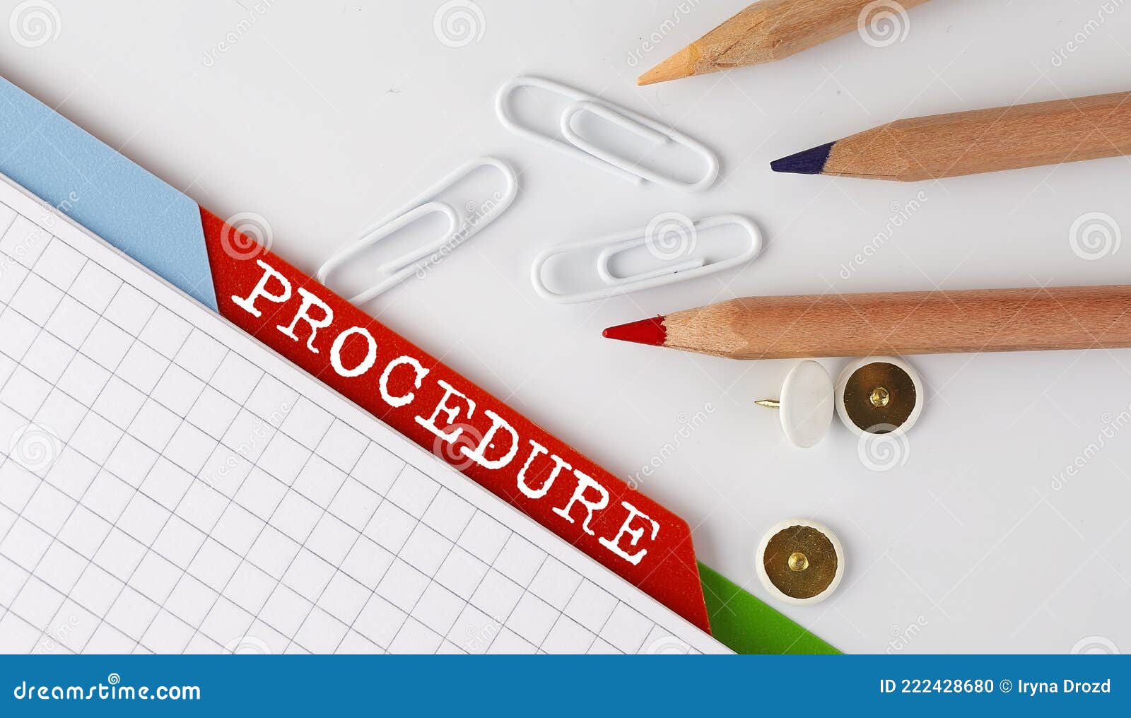 PROCEDURE Text on the Folder Register with Office Tools Stock Photo ...