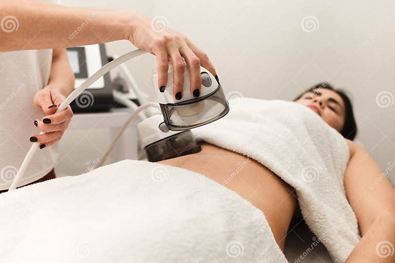 The Procedure For Vacuum Anti Cellulite Massage Of The Abdomen In A