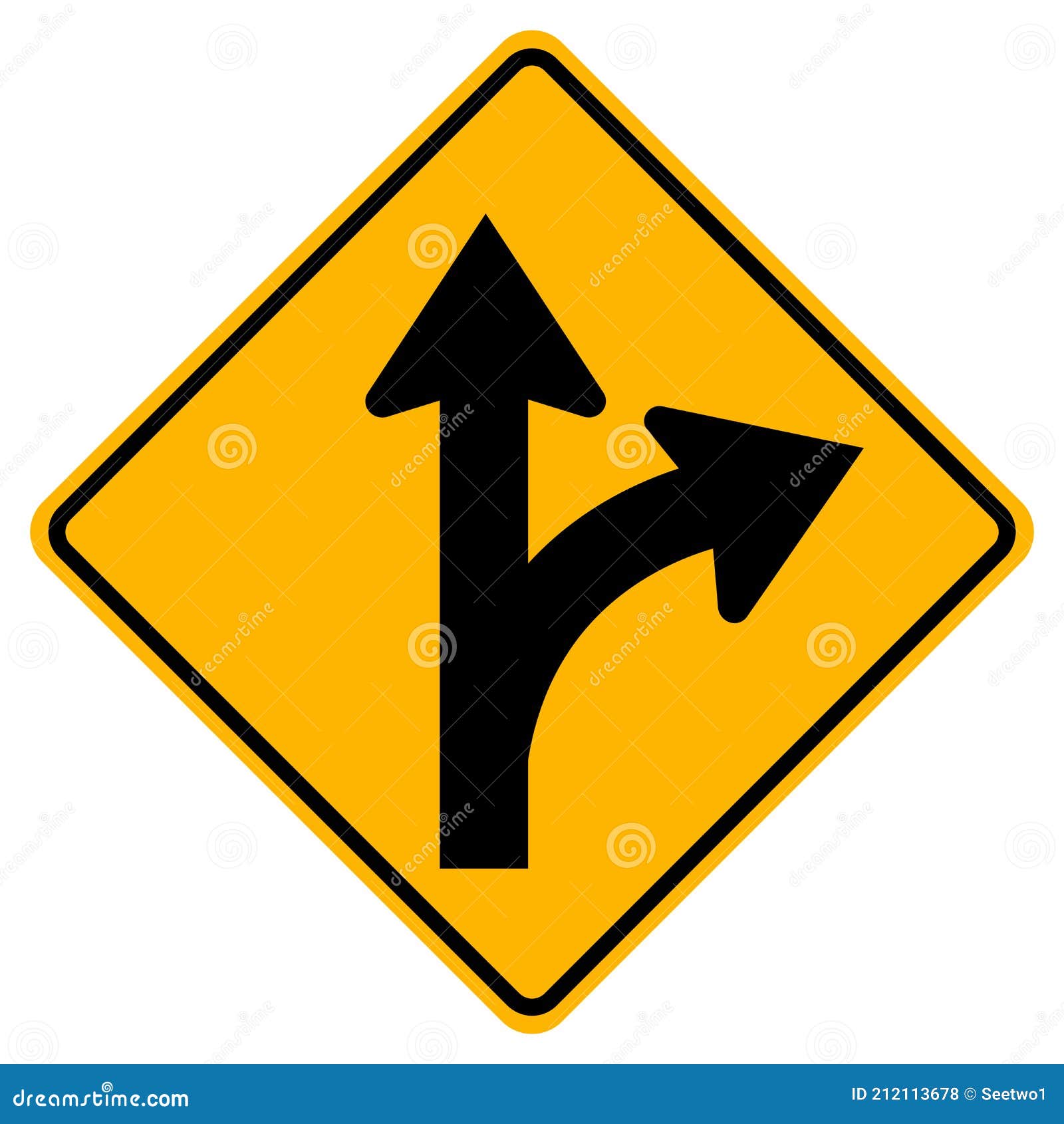 Proceed Straight Or Turn Right Road Sign,Vector Illustration, Isolate ...