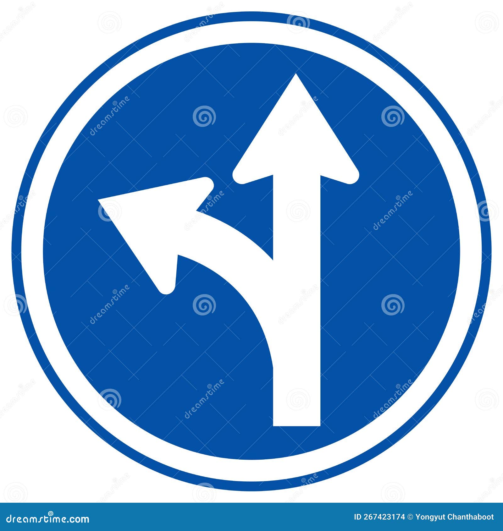 Proceed Straight Or Turn Right Road Sign,Vector Illustration, Isolate ...
