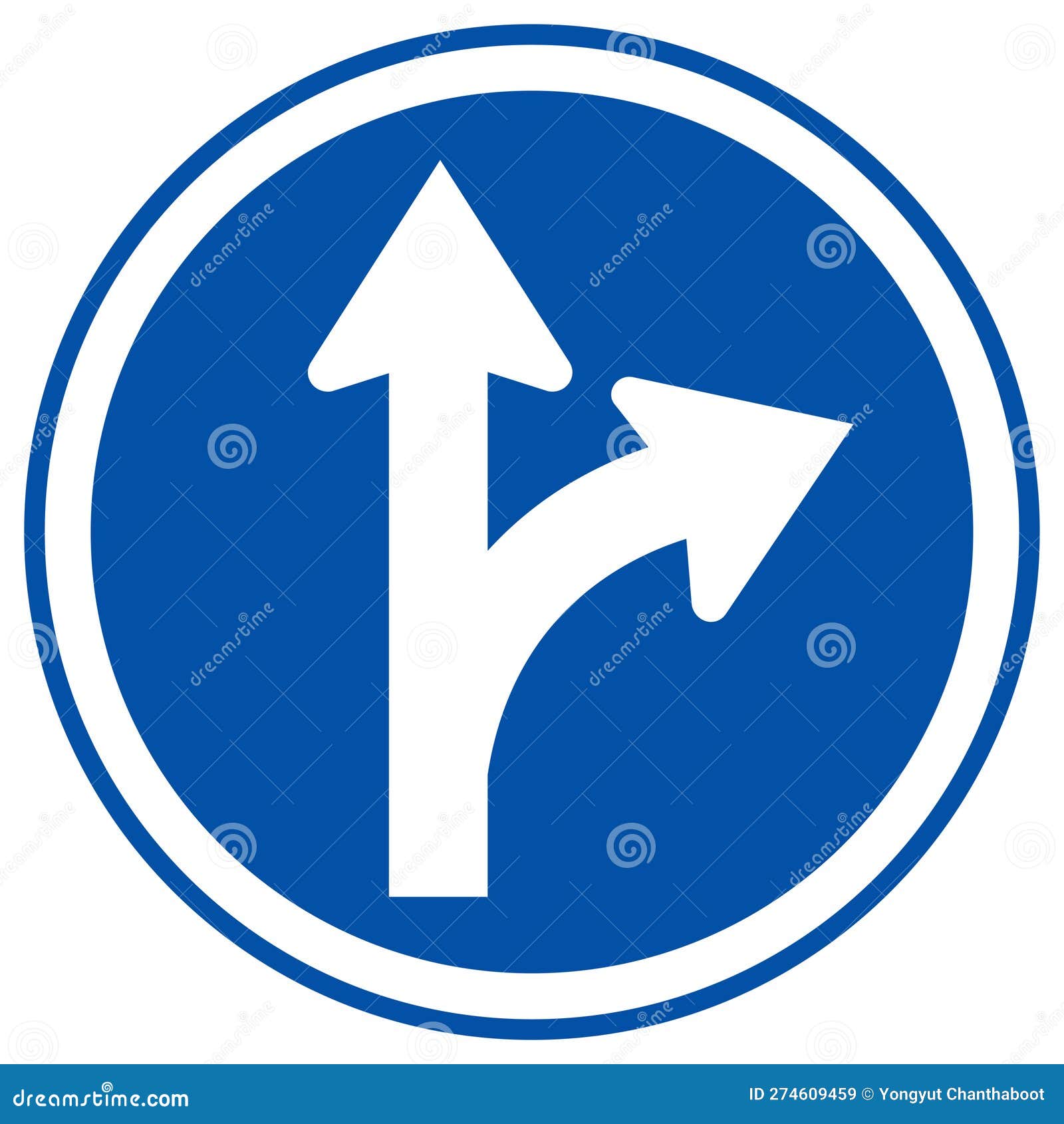 Proceed Straight Or Turn Left Road Sign,Vector Illustration, Isolate On ...