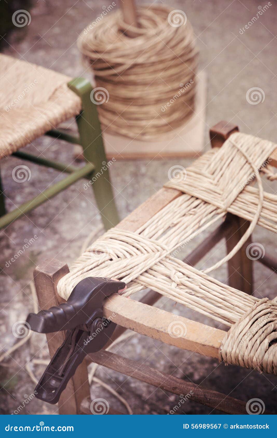 Proceedings Ancient Craft Artisan To Straw Chairs Stock Image - Image ...