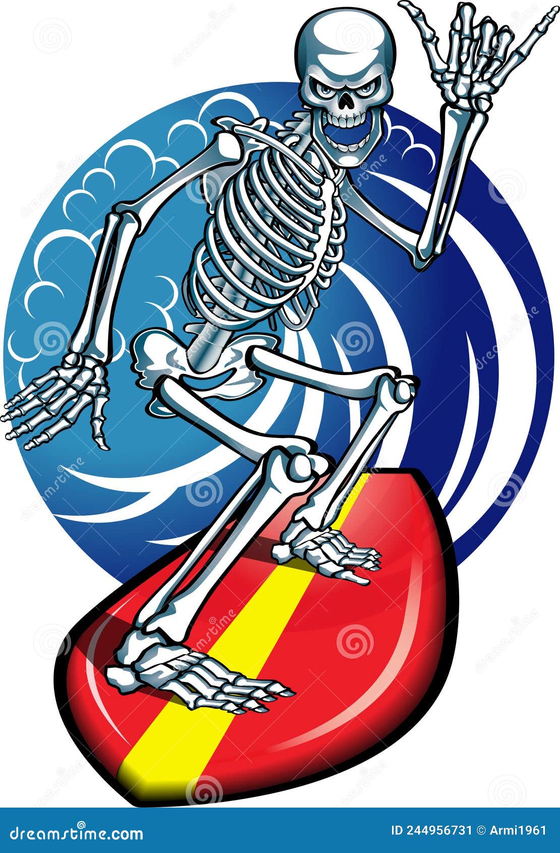 Human Skeleton on Surfboard Surfing Wave Stock Vector - Illustration of ...