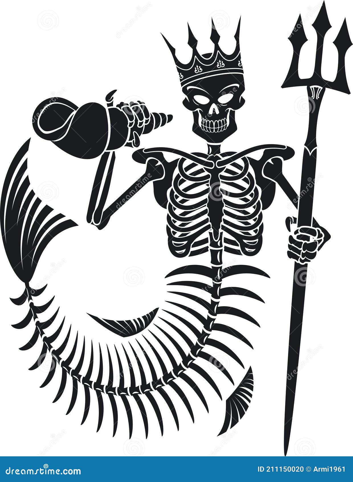 Skeleton of Ancient God Neptune, Poseidon, Holding Sea Shell and ...