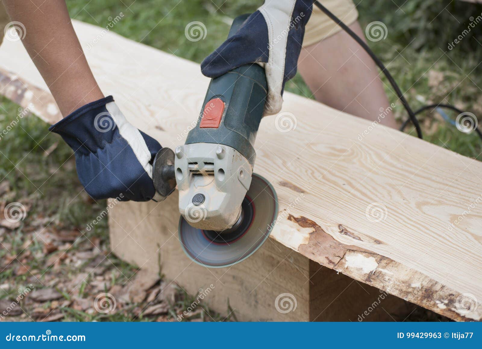 Process of Abrading Peel of Wooden Plank from Pine for Log House ...