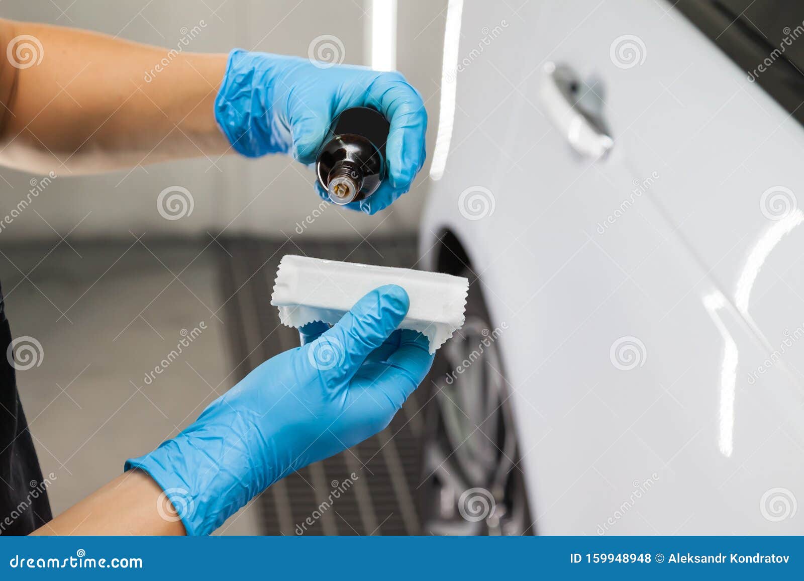 Applying And Dripping A Drop Of Nano-ceramic Coating On The Sponge By A ...