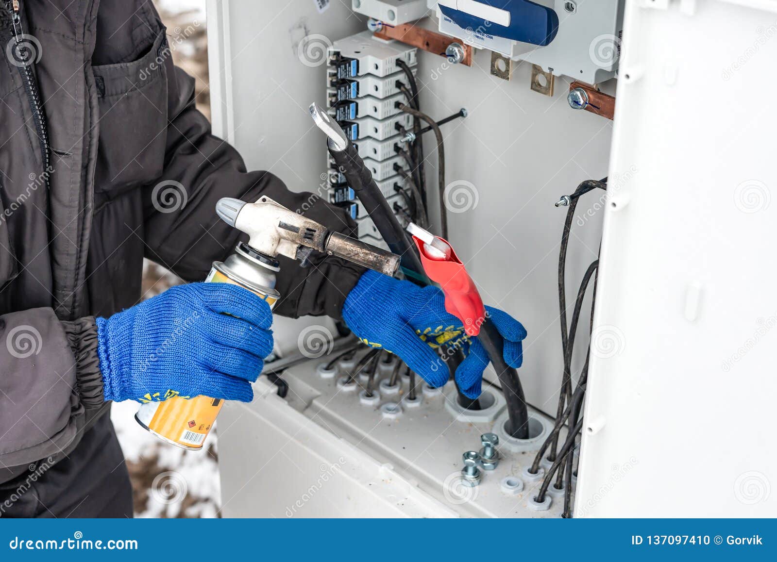 The Process of Applying a Heat Shrink Stock Photo - Image of voltage ...