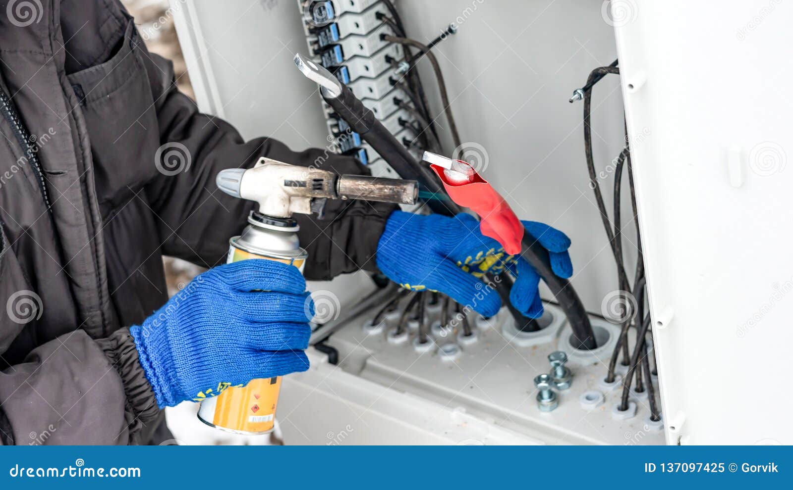 The Process of Applying a Heat Shrink Stock Image - Image of cable ...