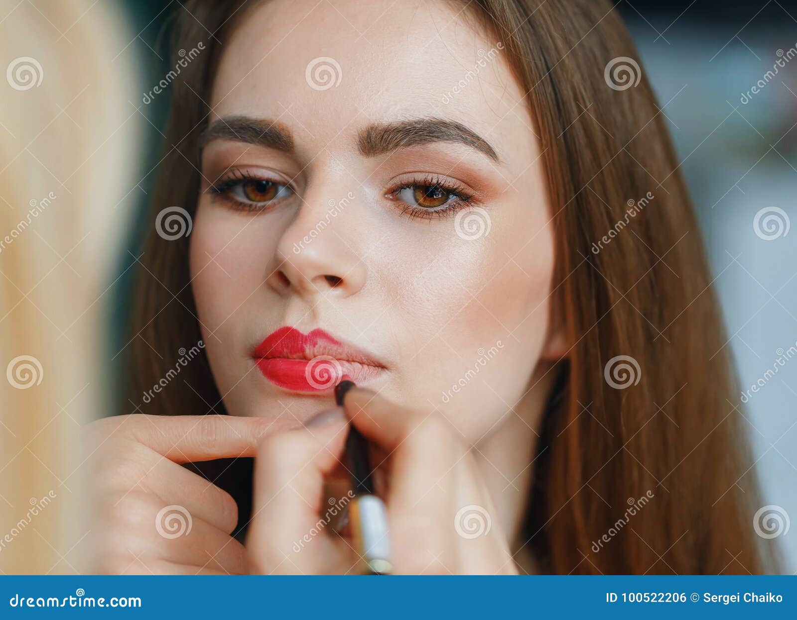 Process of Applying Lipstick on the Face of the Model Stock Photo ... Process of Applying Lipstick on the Face of the Model Stock Photo ...