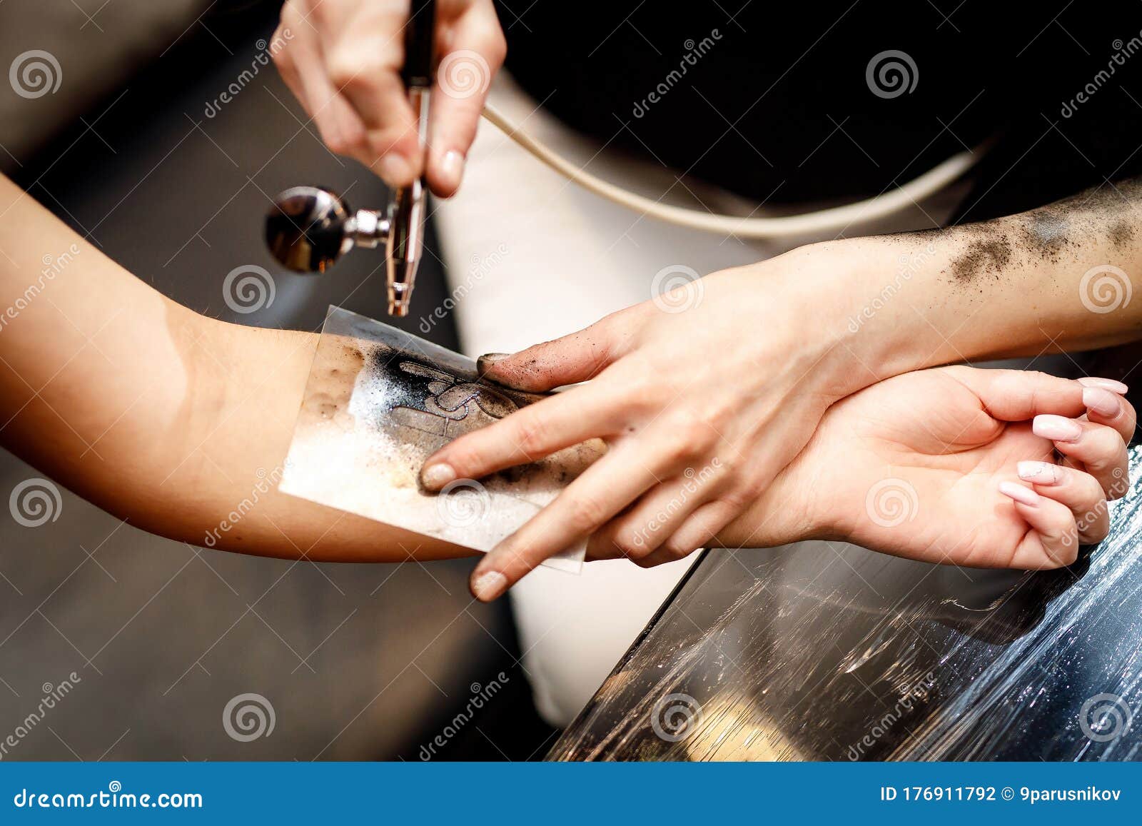 Process Of Tattoo Makining At Cozy Tattoo Salon Stock Image ...
