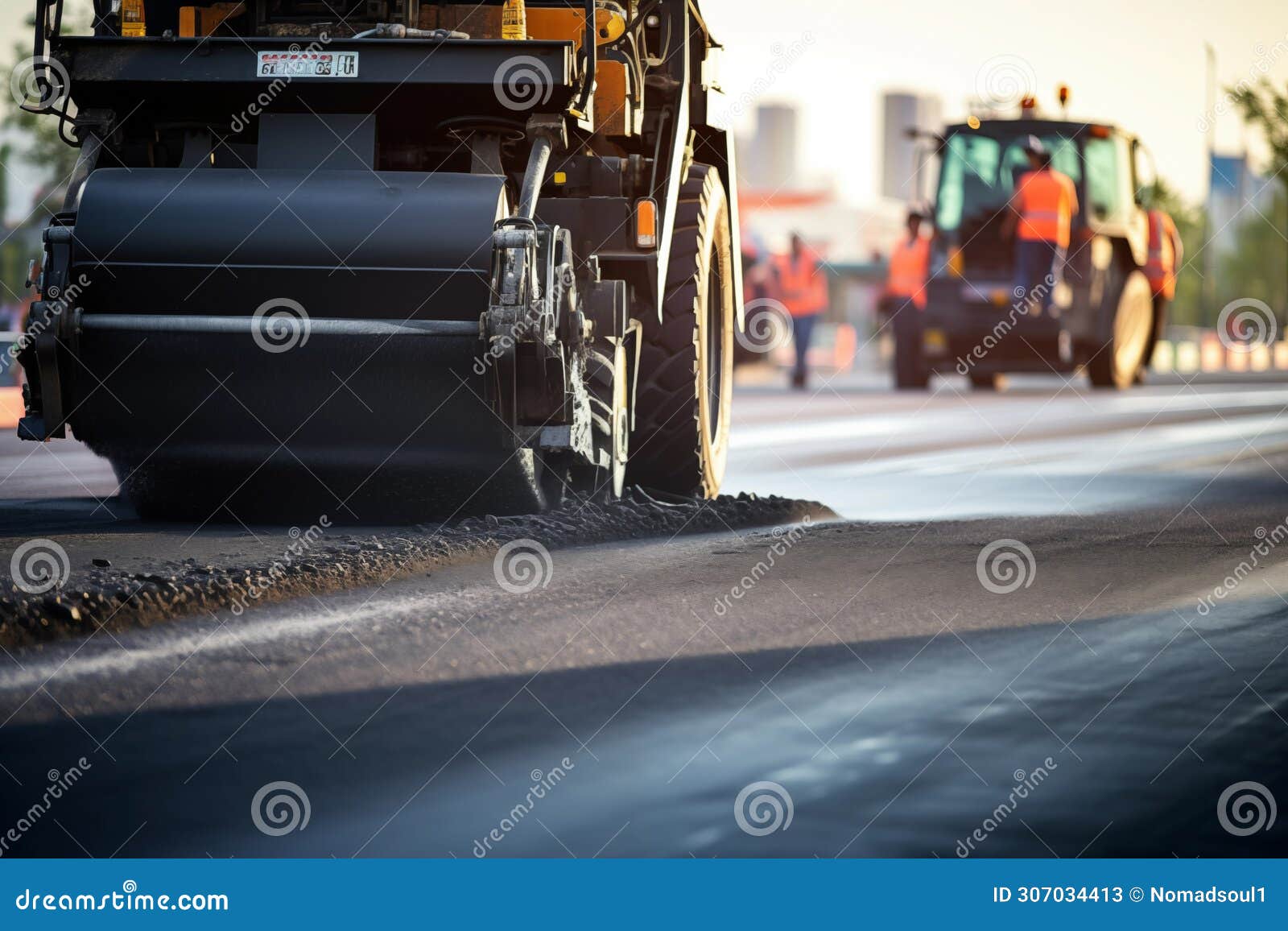 Process of Asphalt Paving. Laying Down Fresh Asphalt on a Road, with ...