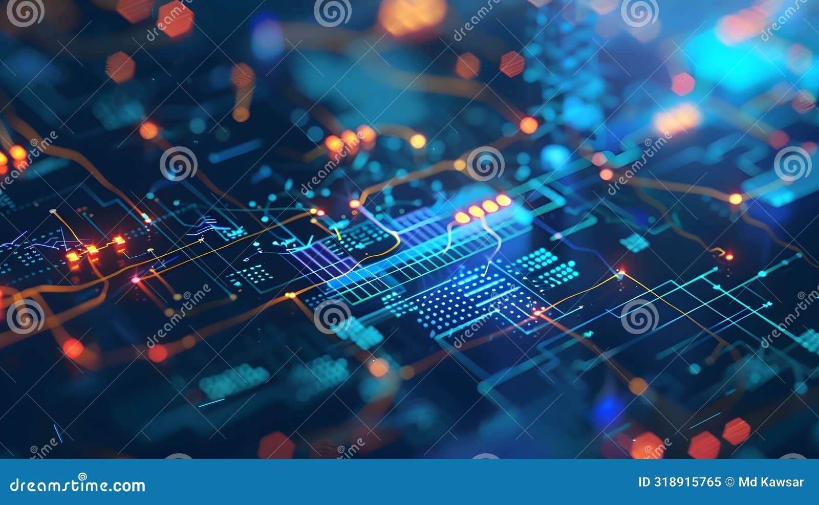Dynamic Electronic Circuit Board with Vibrant Neon Lights, Ai Generated ...
