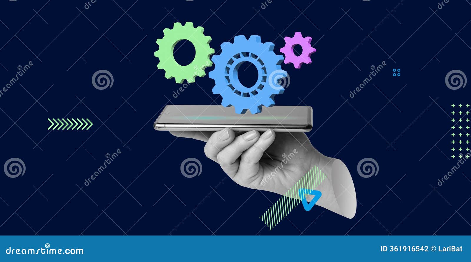 Process Automation and Collaboration Concept. Teamwork, Technology, and Innovation. Hand Holding ...