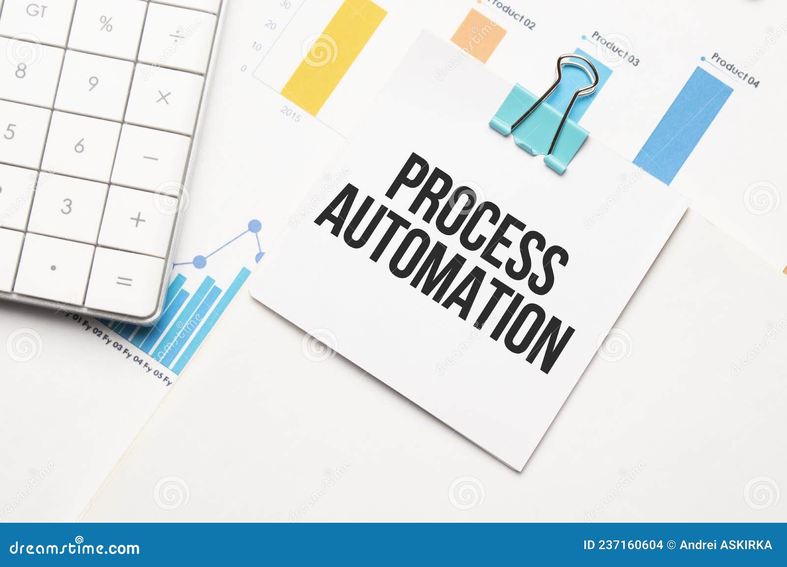 Process Automation Text Concept. Office Workplace Table with Calculator ...
