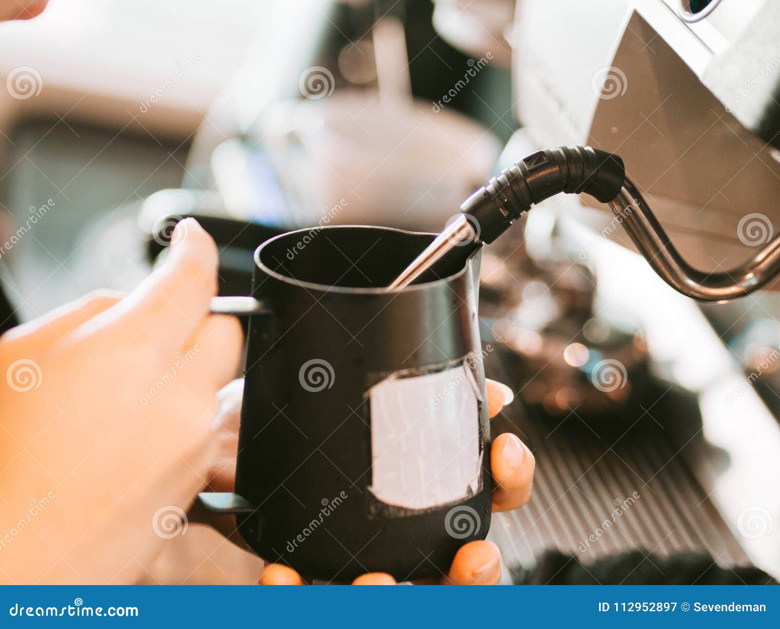 In Process of Barista Making a Cup of Coffee for Customer. Stock Image ...