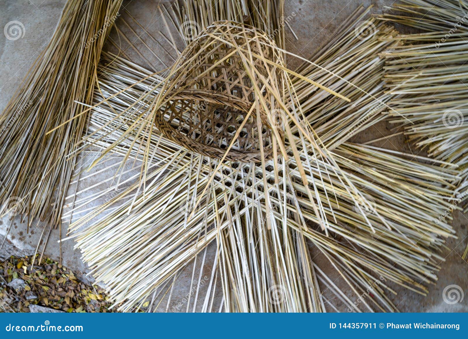 Process of Basket Weaving Made of Bamboo Strips. Stock Image - Image of ...