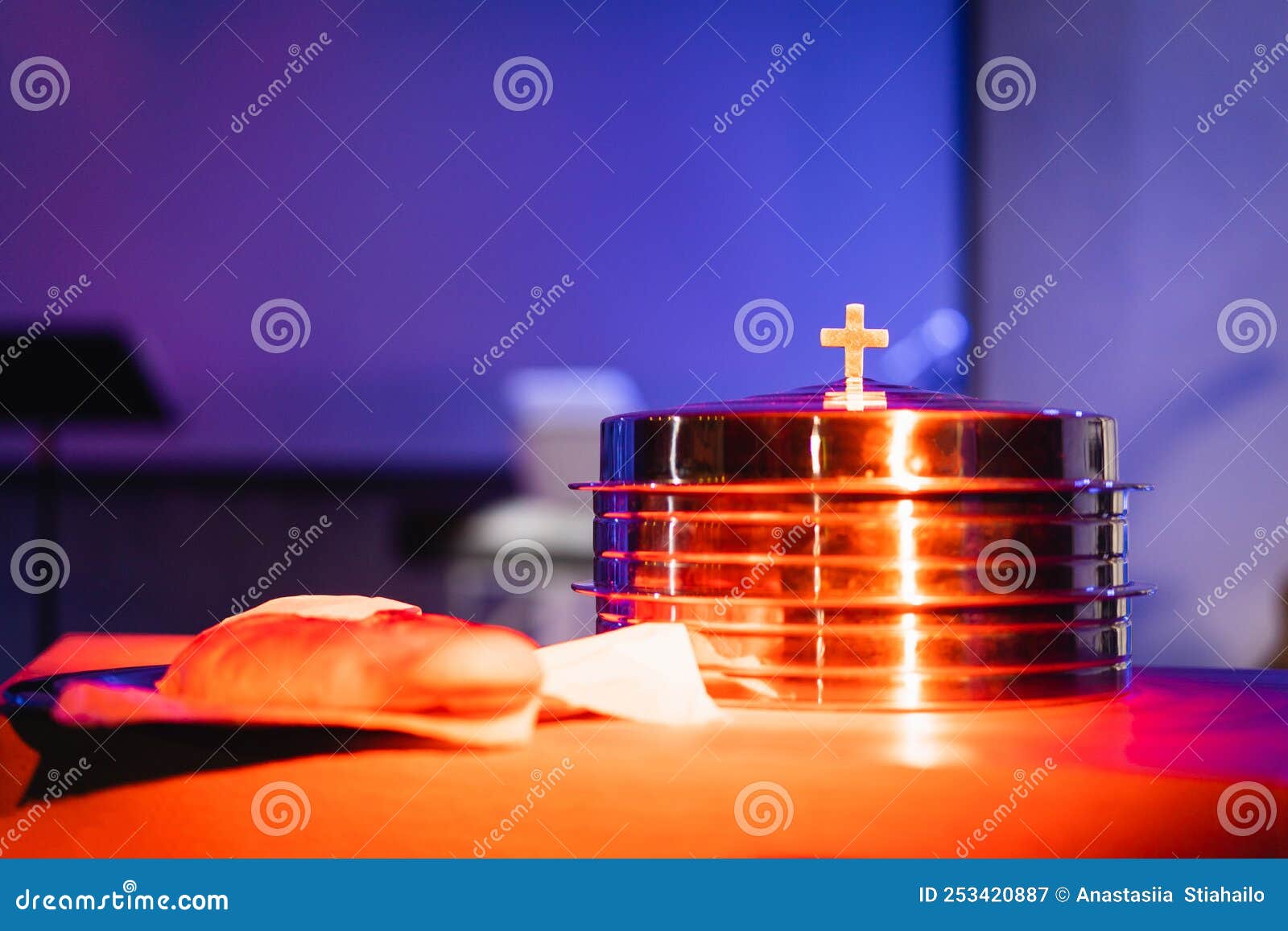The Process of Breaking Bread in the Modern Church. Stock Image - Image ...