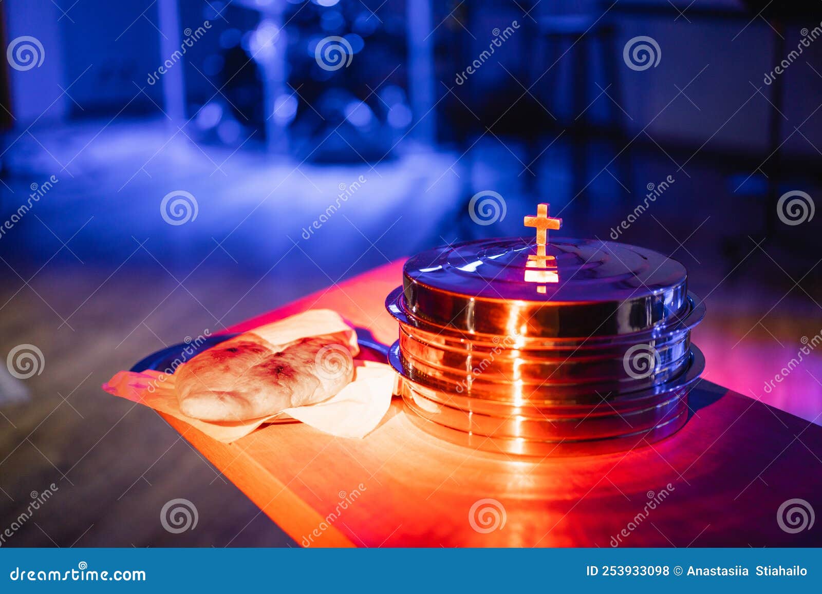 The Process of Breaking Bread in the Modern Church. Stock Photo - Image ...