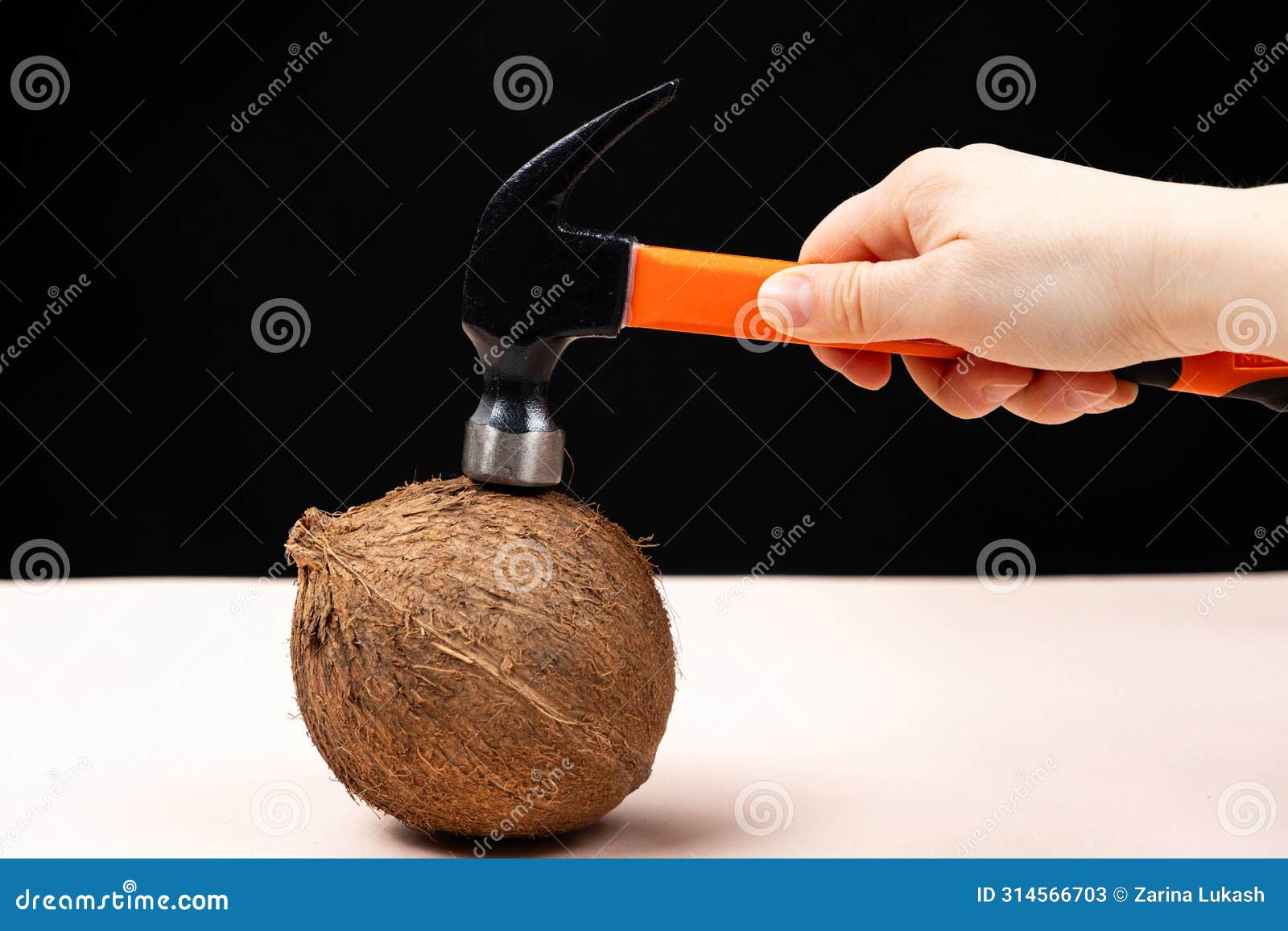 The Process of Breaking a Coconut with a Hammer. Ways To Open a Coconut ...
