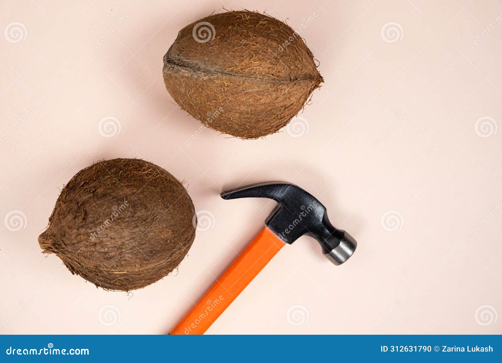The Process of Breaking a Coconut with a Hammer. Ways To Open a Coconut ...
